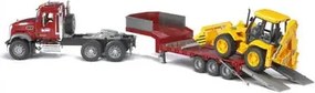 Bruder 02813 Nákladní auto MACK Granite s návěsem a traktorem JCB 4CX