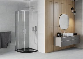 Mexen Rio, čtvrtkruhový sprchový kout 80 x 80 cm, 6mm čiré sklo, chromový profil + černá sprchová vanička, 863-080-080-01-00-4170