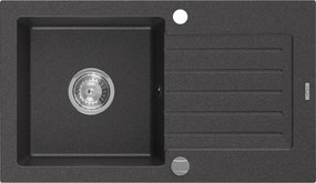 Mexen Pablo granitový dřez s odkapávačem 1-komorový 752 x 436 mm, černý s tečkami, chromový sifon - 6510751010-76