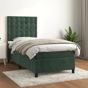 vidaXL Box spring postel s matrací 90x200 cm samet [3143243] Barva: Tmavě zelená