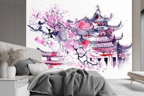 Gario Fototapeta Japonská pagoda a třešňový květ Materiál: Vliesová, Rozměry: 200 x 140 cm