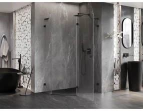 Mexen Lunar, L sklopný pětiúhelníkový sprchový kout pravý 100 x 80 cm, 8mm čiré sklo, černý profil, 831L-100P-080L-70-00-P