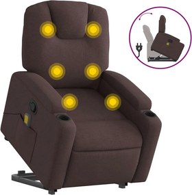 Zvedací masážní polohovací křeslo tmavě hnědé textil 3204385