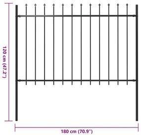 vidaXL Marketos Zahradní plot Woerden s kopím nahoře ocelový 181 x 120 cm černý