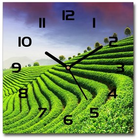 Wallmuralia Skleněné hodiny čtverec Plantace čaje 30x30 cm