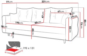 Rozkládací třímístná pohovka EXETER - světlá béžová