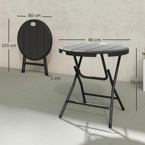 Zahradní stůl Outsunny pro 4 osoby, kulatý skládací stůl Ø80 cm, zahradní jídelní stůl ve vzhledu dřeva, tmavě šedý, ideální na balkon a terasu