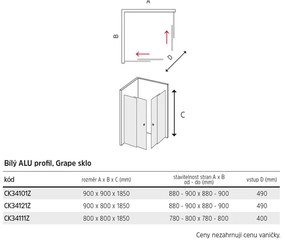 Mereo Mereo, Sprchový kout, Kora, čtverec, bílý ALU, sklo Grape, CK34121Z