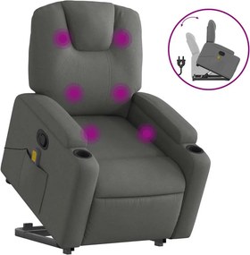 Zvedací masážní polohovací křeslo tmavě šedé textil 3204381