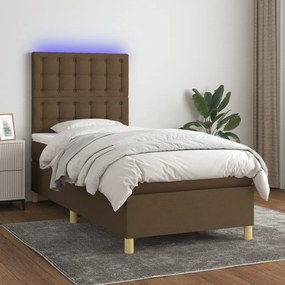 vidaXL Box spring postel s matrací a LED 90x200 cm textil [3135725] Barva: tmavě hnědá