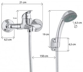Erga Timo, vanová baterie s ruční sprchovou soupravou, chromová, ERG-YKA-BW.TIMO-CHR