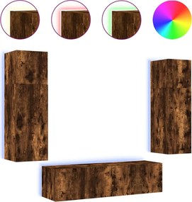vidaXL 6dílná obývací stěna s LED osvětlením kompozitní dřevo [3216836] Barva: Černá