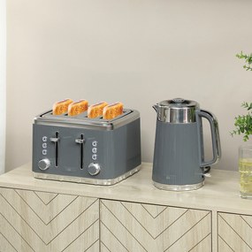 HOMCOM Varná konvice 2200 W, 1,7 l s funkcí rychlého vaření, filtr proti vodnímu kameni a toustovač na 4 plátky s 7 stupni opékání, šedá