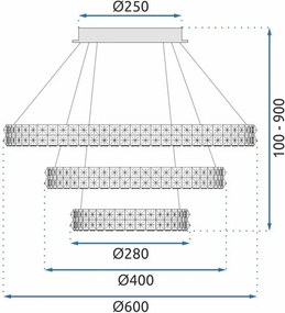 Toolight Toolight, LED stropní svítidlo 60cm, 76W, 4000K, MS008-CP, chromová, OSW-09618