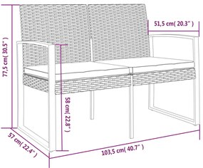 2místná zahradní lavice s poduškami hnědá PP ratan,  360210