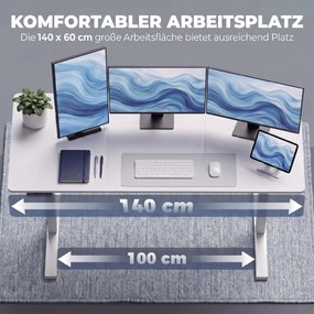 HOMCOM Výškově nastavitelný stůl s paměťovou funkcí, 2 průchody pro kabely a LED displej, stojací-sedadlový stůl, bílá