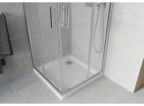 Mexen Rio čtvercový sprchový kout 70 x 70 cm, Vzor jinovatky, Chromovaná + sprchová vanička Flat, Bílá - 860-070-070-01-30-4010