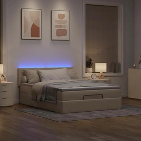 Osmanská postel s matrací &amp; LEDs Cream 140x190 cm Látka 3312310