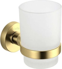 kielle Oudee - Sklenka na kartáčky a pastu s držákem, matné sklo/brushed gold 40002026