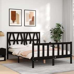 Rám postele s čelem černý 140 x 200 cm masivní dřevo,  3192495