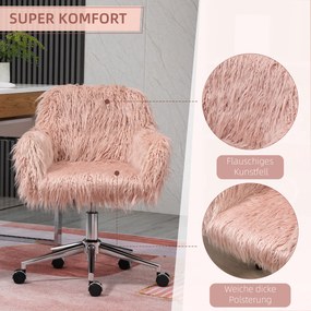 Kancelářská židle Vinsetto pro ženy, výškově nastavitelná kancelářská židle, ergonomická, umělá kožešina, růžová+stříbrná | Aosom