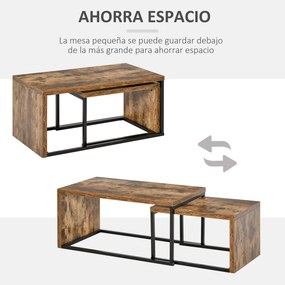 HOMCOM Set 2 Kávových Stolků s Kovovými Nohy v Průmyslovém Stylu pro Obývací Pokoj a Jídelnu 90x48x42 cm a 59x42x36 cm