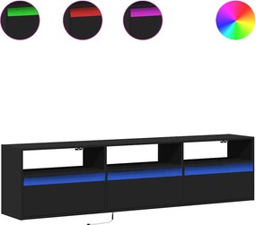 Nástěnná TV skříňka s LED svítidlem černá 180 x 31 x 45 cm 3307941