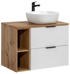 Závěsná skříňka Casad s deskou a umyvadlem II 80 cm bílá/dub wotan