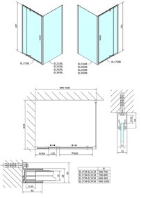 Polysan, Easy Line obdélníková/čtvercová sprchová zástěna pivot dveře 900-1000x1000mm L/P, brick sklo, EL1738EL3438