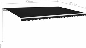Ručně zatahovací markýza s LED světlem 500 x 300 cm antracitová 3068944