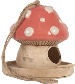 Dekorace závěsné keramické ptačí krmítko – Pohádková muchomůrka - Ø 13*13 cm