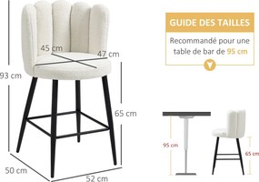 Barové Židle HOMCOM, Sada 2, Vysoké Křesla, textil s efektem smyčkované vlny, ocelový rám, výška 65 cm, s opěradlem a opěrkou nohou, snadná montáž, v…