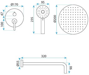 Sprchový komplet REA ONTARIO + BOX s podomítkovou baterií, černý