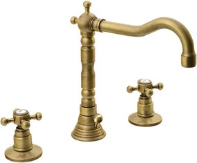 Sapho Reitano Rubinetteria, ANTEA tříprvková umyvadlová baterie s retro hubicí, s výpustí, bronz, 3226