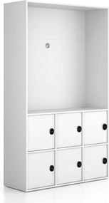 Kancelářská skříň FRAME, 6x dveře, prostor pro TV, 1299 x 450 x 2162 mm, RFID zámek, bílá