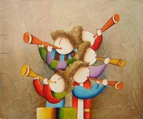 Děti hrající na trubku - 50 x 60 cm