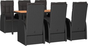 7dílný zahradní jídelní set s poduškami černý polyratan 3157602