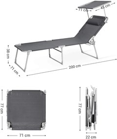 SONGMICS Zahradní lehátko šedé 71 x 200 cm nosnost 150kg