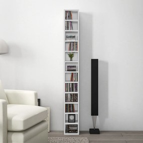 HOMCOM Úložný sloupec na CD a DVD, regál s 12 přihrádkami, kapacita max. 204 CD, 21 x 20 x 175 cm, bílá