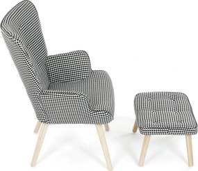 Relaxační křeslo ušák LISA + taburet — masiv, látka, vzor pepito