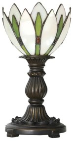 Stolní lampa Tiffany Bartina bílo zelená ve tvaru poupěte – 18x30 cm