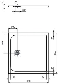 Ideal Standard Ultra Flat S - Sprchová vanička 90 x 90 cm, Bílá, K8215FR