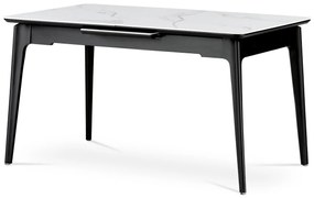 AUTRONIC Jídelní stůl 140+40x80 cm, keramická deska bílý mramor, masiv, černý matný lak