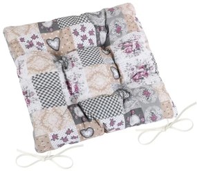 Bellatex Sedák DITA prošívaný 40x40 cm prošívaný Patchwork love šedá, béžová, vínová