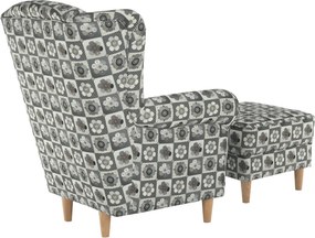 ušák, křeslo, s taburetem, látka patchwork N1, Tempo Kondela ASTRID