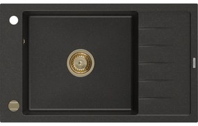 Mexen Elias 1-miskový granitový dřez s odkapávačem 795 x 480 mm, Černá/Zlatá kovová, sifon Zlatá - 6511791005-75-G