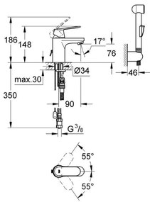 Grohe Eurosmart Cosmopolitan - Páková umyvadlová baterie hygienici, chrom 23125000