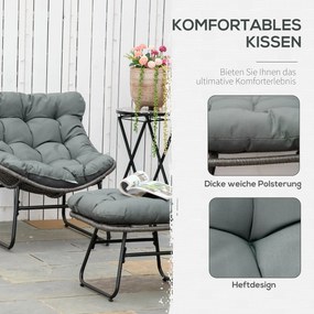 Outsunny ratanové relaxační křeslo s podnožkou zahradní křeslo venkovní ratanové křeslo s polštářem, ocel a polyester, šedé 69x76x70 cm pro zahradu a…