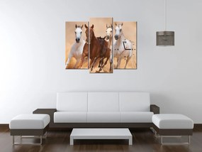 Gario Obraz s hodinami Cválající koně - 3 dílný Rozměry: 80 x 40 cm