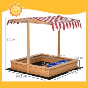 Pískoviště Outsunny bez podstavce, výškově nastavitelné, pískoviště se stříškou, pískoviště s krytem, přírodní| Aosom